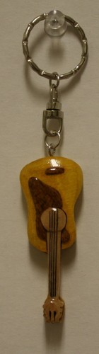 INTARSIA SOLID WOOD KEYCHAIN KEY RING INSTRUMENT GUITAR MULTI COLOR ...