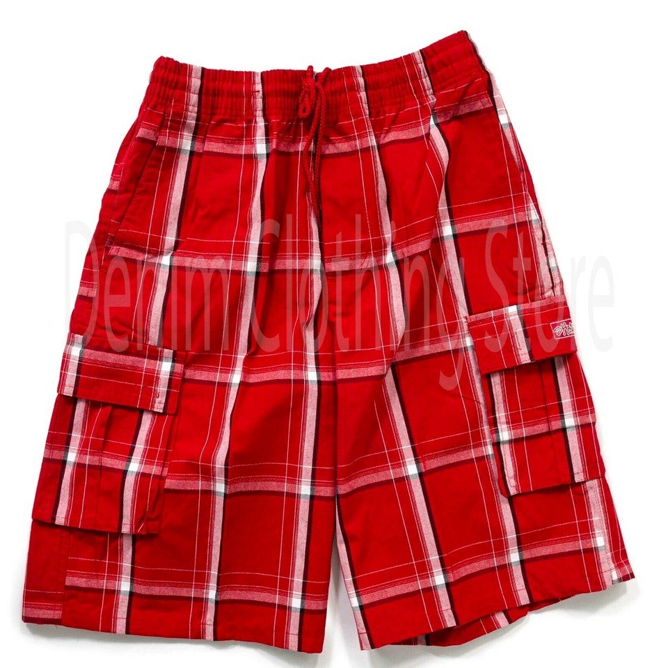Shaka Wear Men's Checkered Relaxed Fit Plaid Cargo Shorts Loose Fitting ...