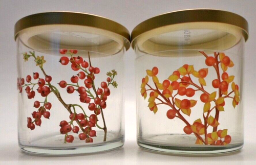 Lot of two empty YANKEE CANDLE glass candle jars with lids berries ...