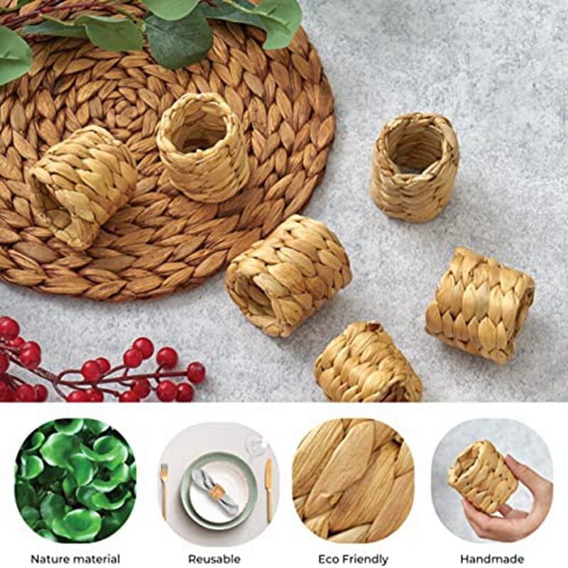 20Pcs Round Woven Napkin Rings, Wicker Napkin By Natural Water Hyacinth ...