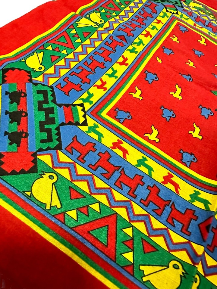 Vintage Paris Bandana Made USA Southwest Aztec Native Print Animals RED ...