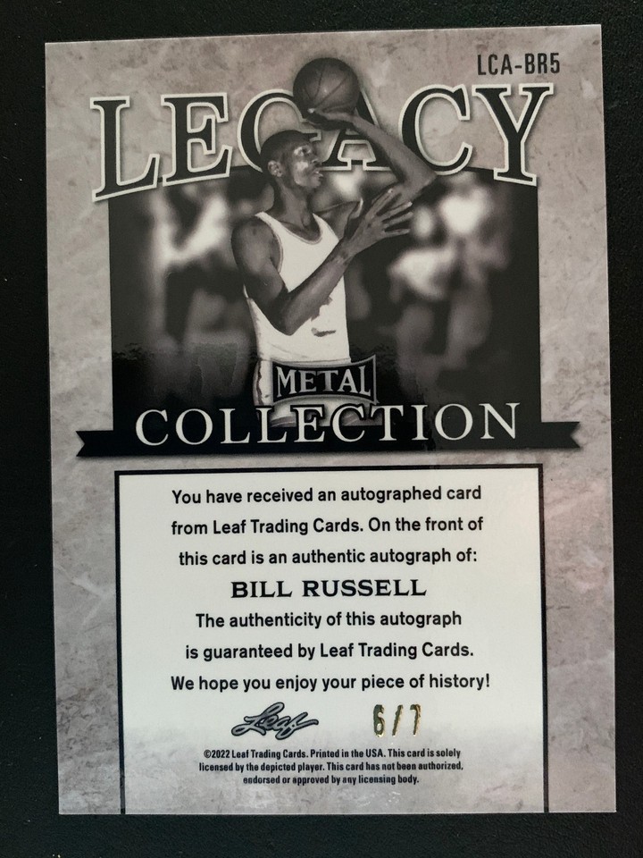 2022 Leaf Metal Legacy Collection Orange #BR5 Bill Russell 6/7 On Card Auto | eBay