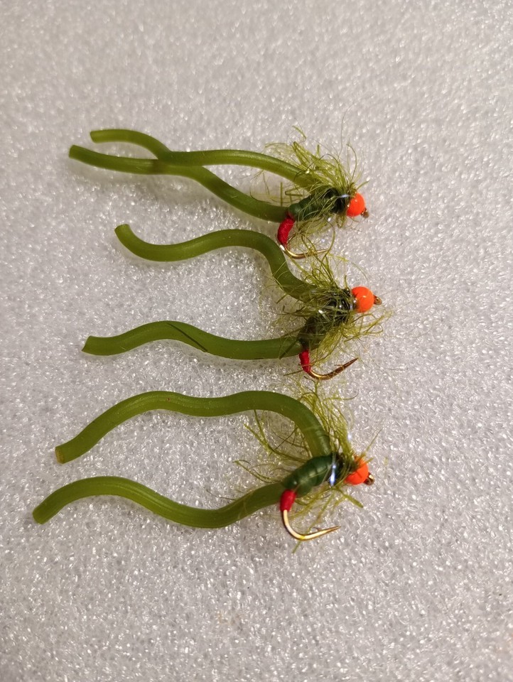 3 x Green Squirmy Worms Fly Fishing Wet Trout Flies Size 10 | eBay UK