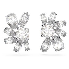 Swarovski Gema Drop Earrings Asymmetrical Flower White Rhodium Plated ...