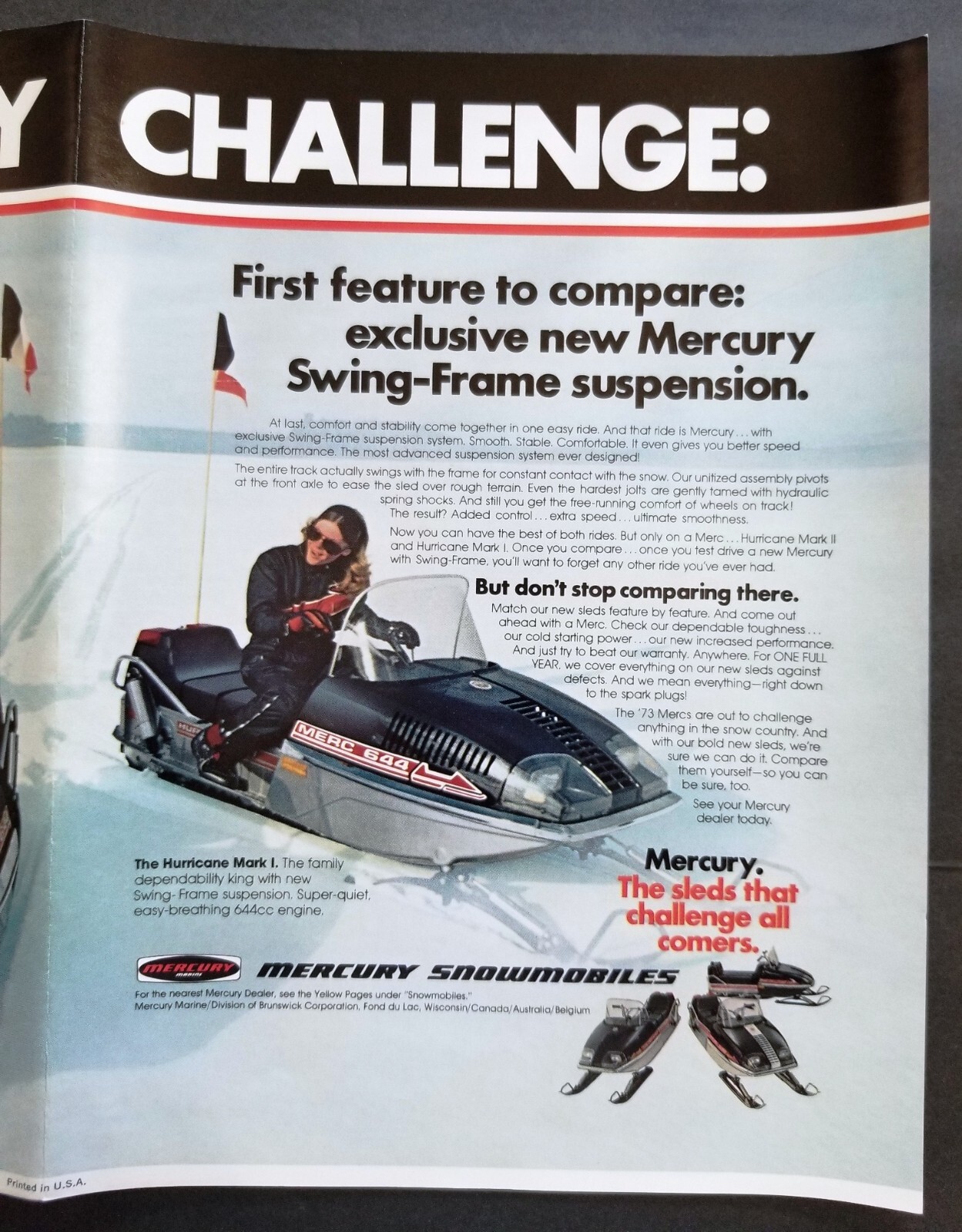 1973/74 Mercury Snowmobiles Dealer Full Color Poster - The Mercury ...
