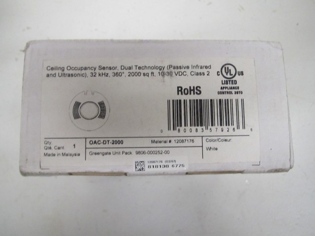 Cooper Controls OAC DT 2000 Greengate Ceiling Occupancy Sensor - White ...
