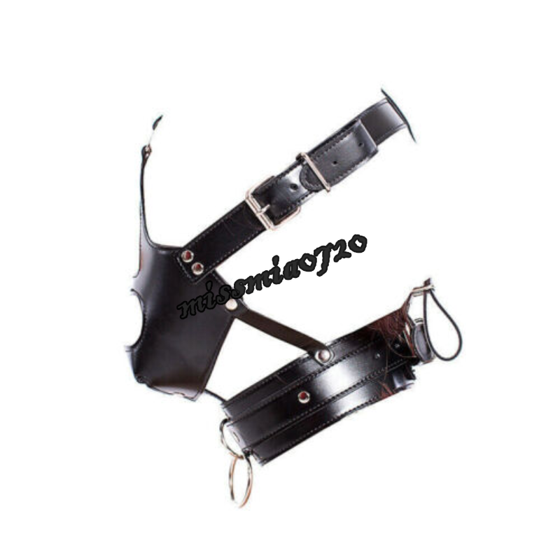 Faux Leather Hood Head Harness Detachable Plug Mouth Gag Restraint BDSM ...
