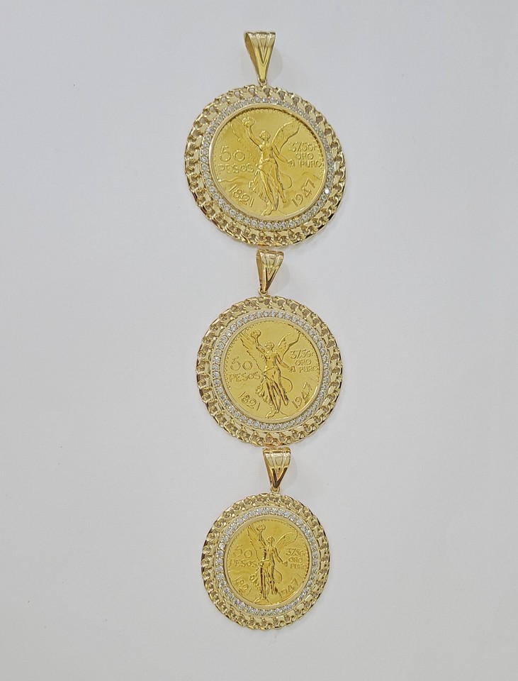 REAL 10k Yellow Gold Charm Centenario Style Coin in Bezel 50 Pesos 1947 ...