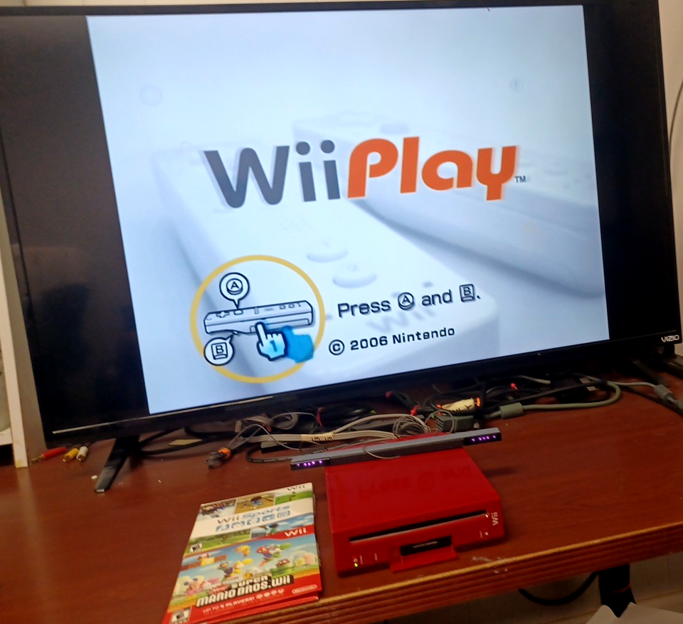 Nintendo Wii Red Console Tested w 2 Controllers~All Cords~Mario Bros ...