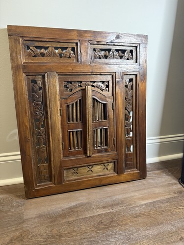 Vintage Asian Balinese Carved Teak Wood Wall Mirror Window Shutter ...
