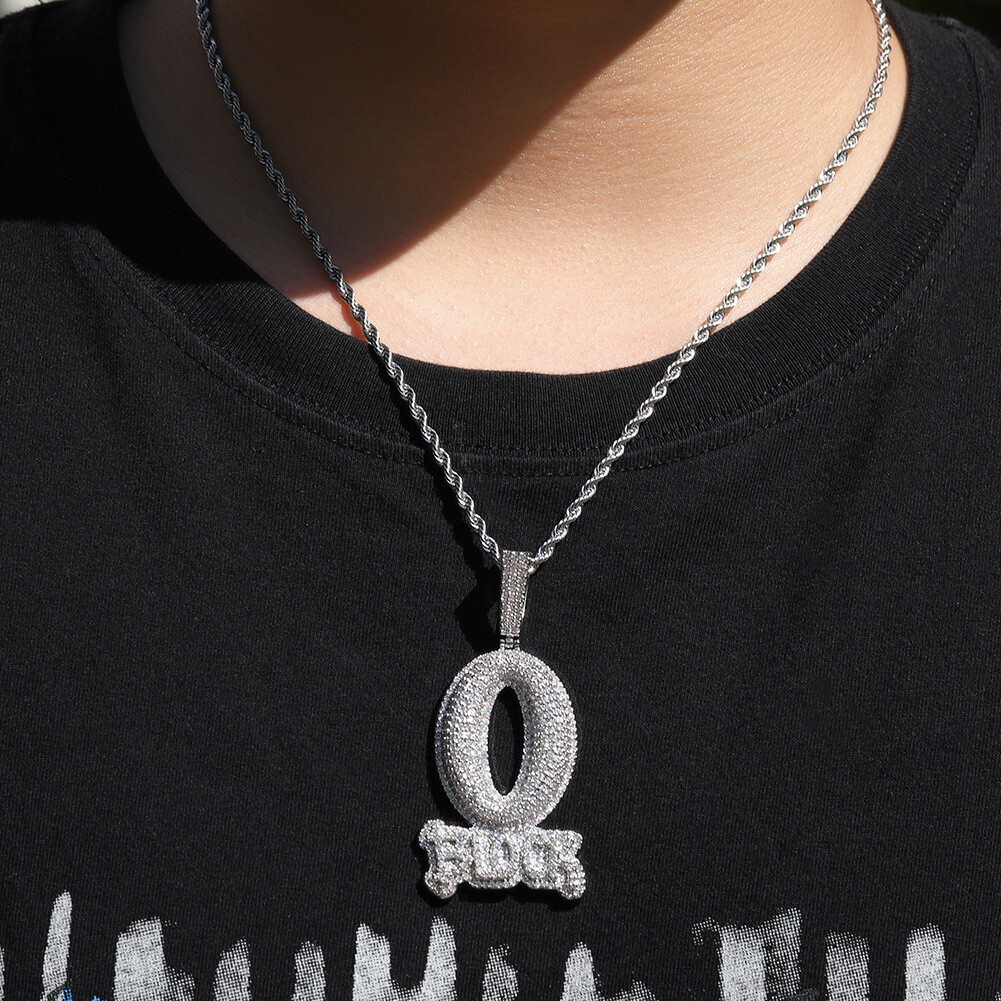 Hip Hop Pendant Chain Necklace O BLOCK Iced Out 5A+ CZ 18K Gold Silver ...