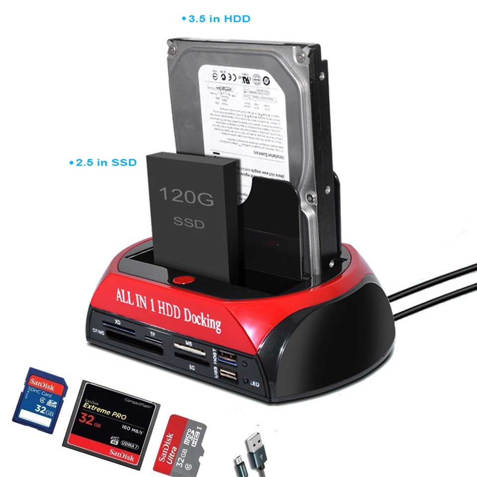 2.5" 3.5" HDD Docking Station Computer Hard Drive Card Reader USB2.0 to ...