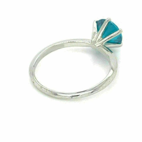 1Ct Round Lab Created Blue Diamond Solitaire Ring 14k White Gold Plated ...