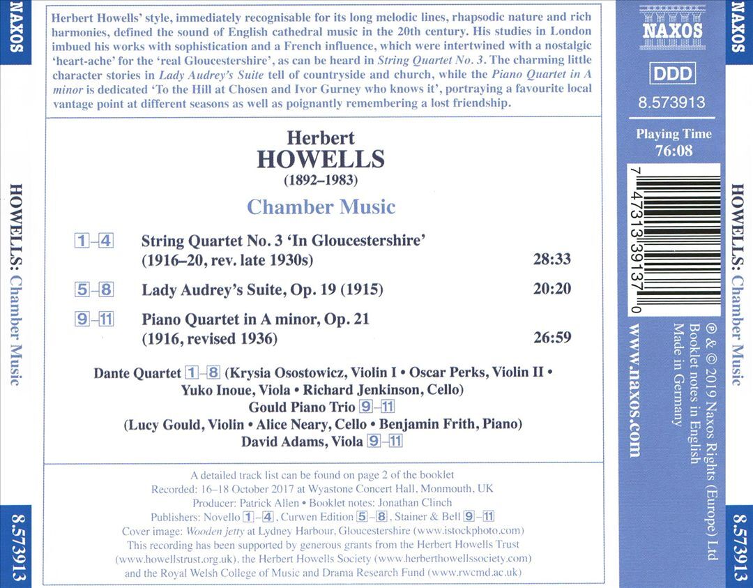 DANTE QUARTET/GOULD PIANO TRIO/DAVID ADAMS HERBERT HOWELLS: CHAMBER ...