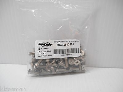 Bag of 100 As&S MS24693C273 Stainless 10–32X5/8 Machine Screw Non ...