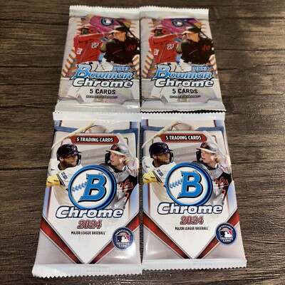 2 Packs of 2023 Bowman Chrome & 2 Packs of 24 Bowman Chrome Baseball-5 ...