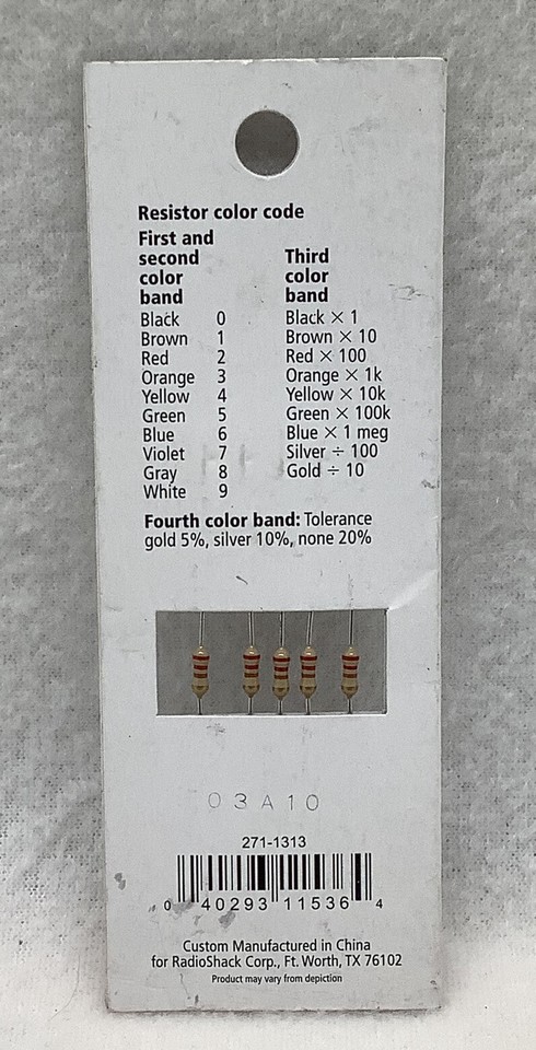 220-ohm 1/4 watt RADIO SHACK CARBON-FILM RESISTOR PACK - 5 RESISTORS ...