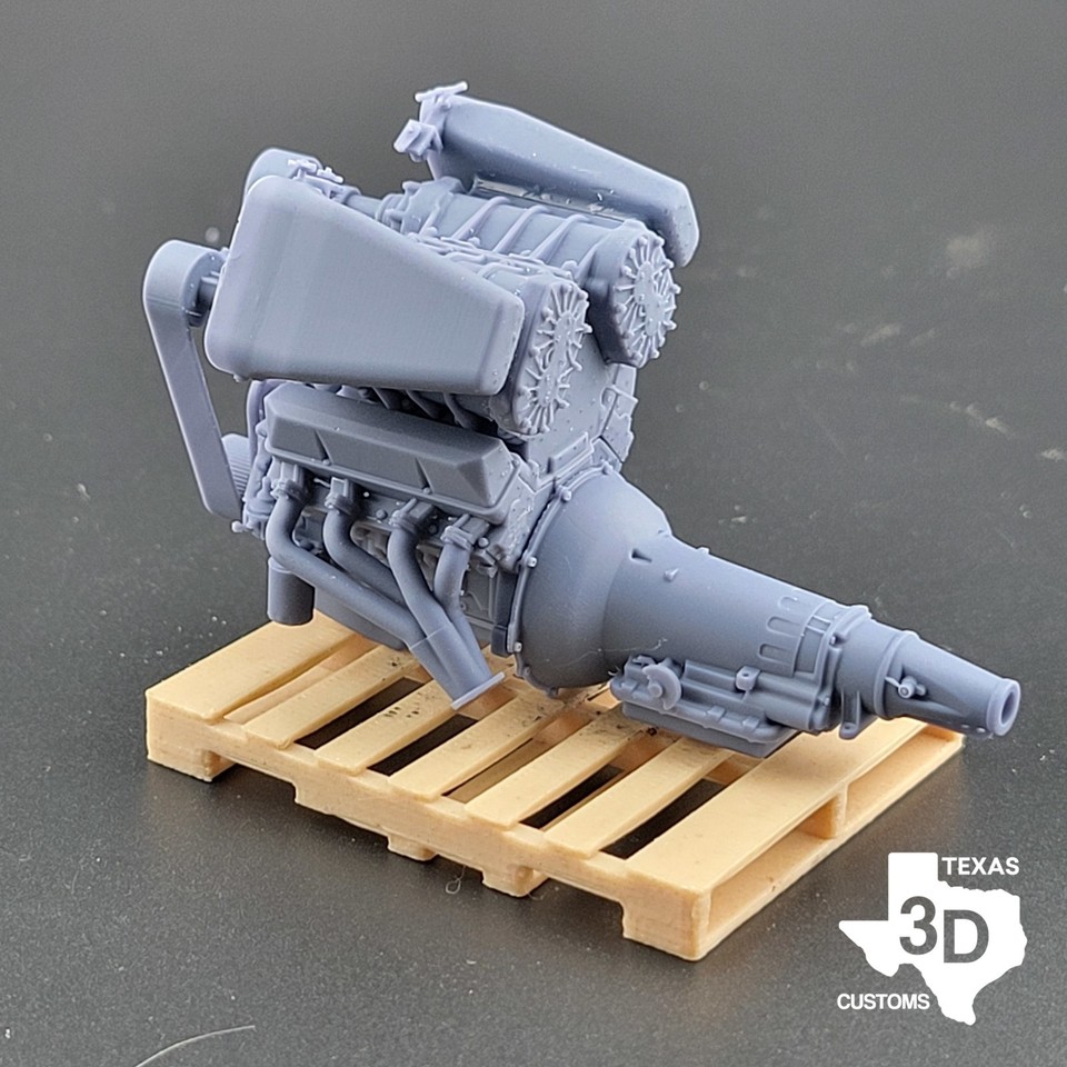 3D printed Twin Blower Ford FE model engine with Hilborn Hats 1:24-1:8 ...
