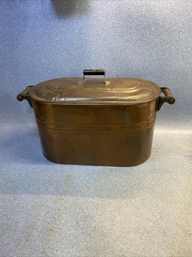 Vintage Large Primitive Copper Boiler/Wash Tub Pot With Wooden Handles ...