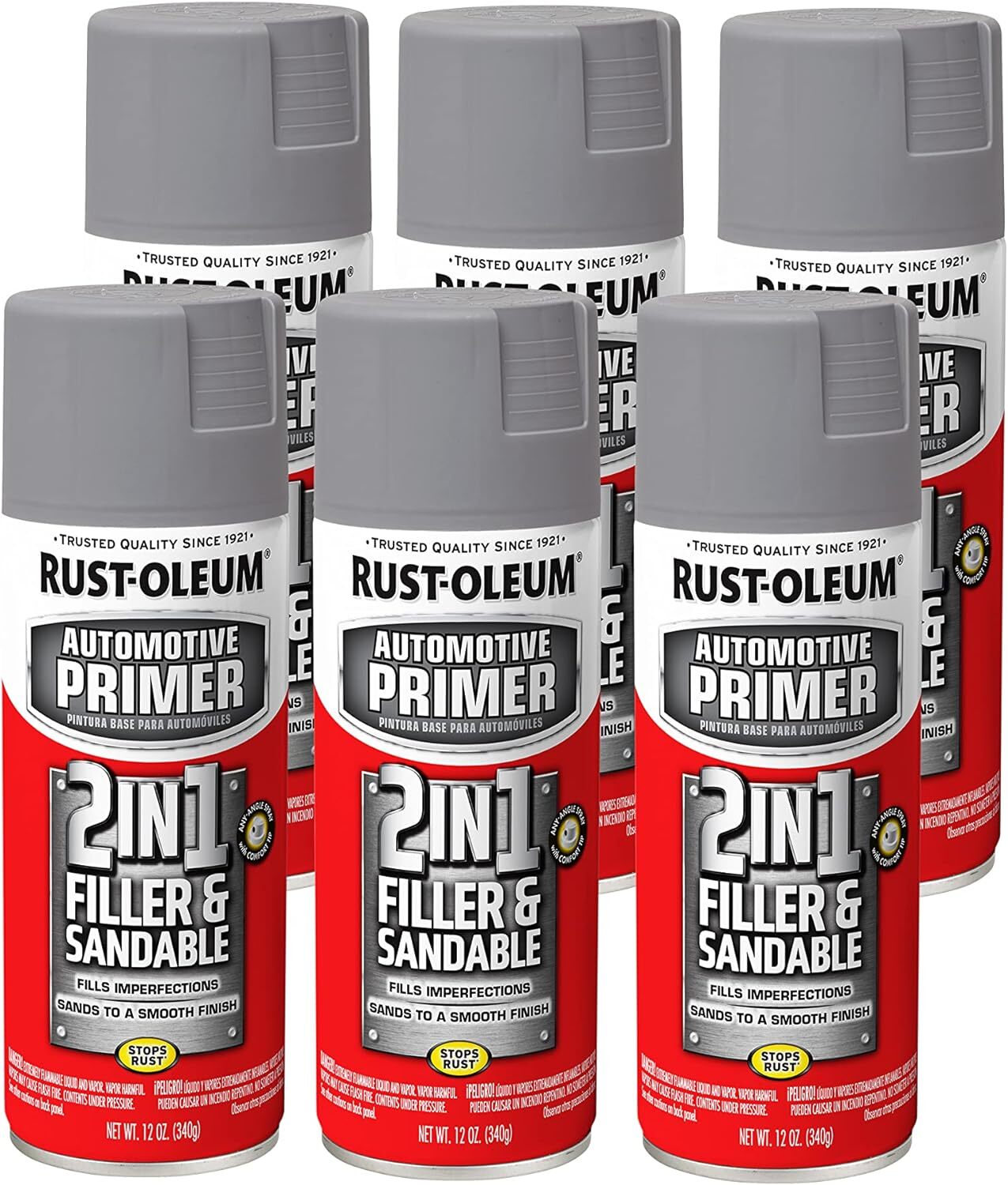 Rust-Oleum 260510-6 Automotive 2-in-1 Filler& Sandable Primer Spray,12 ...