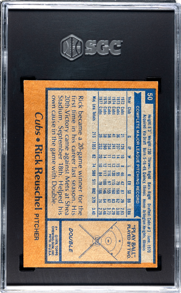 1978 Topps Rick Reuschel #50 Chicago Cubs SGC 5.5 Graded Baseball Card ...