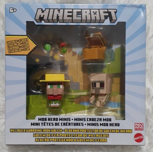 Minecraft Mob Head Minis Villager Guarding Iron Golem Pack With 2 Action Figures | eBay