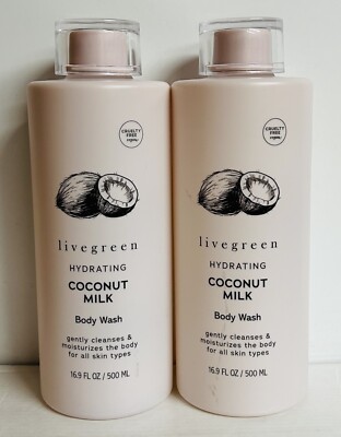 2-Pack Livegreen ~ Coconut Milk Hydrating & Moisturizing Body Wash 16.9 ...