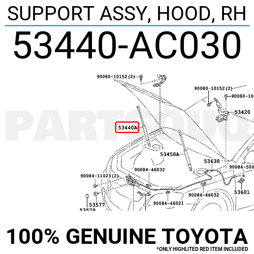 53440AC030 Genuine Toyota SUPPORT ASSY, HOOD, RH 53440-AC030 | eBay