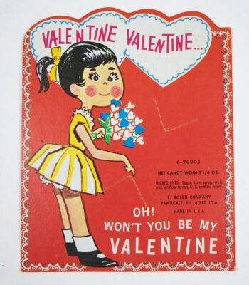 VINTAGE VALENTINE CARD E. ROSEN PONYTAIL GIRL LOLLIPOP SUCKER CANDY ...