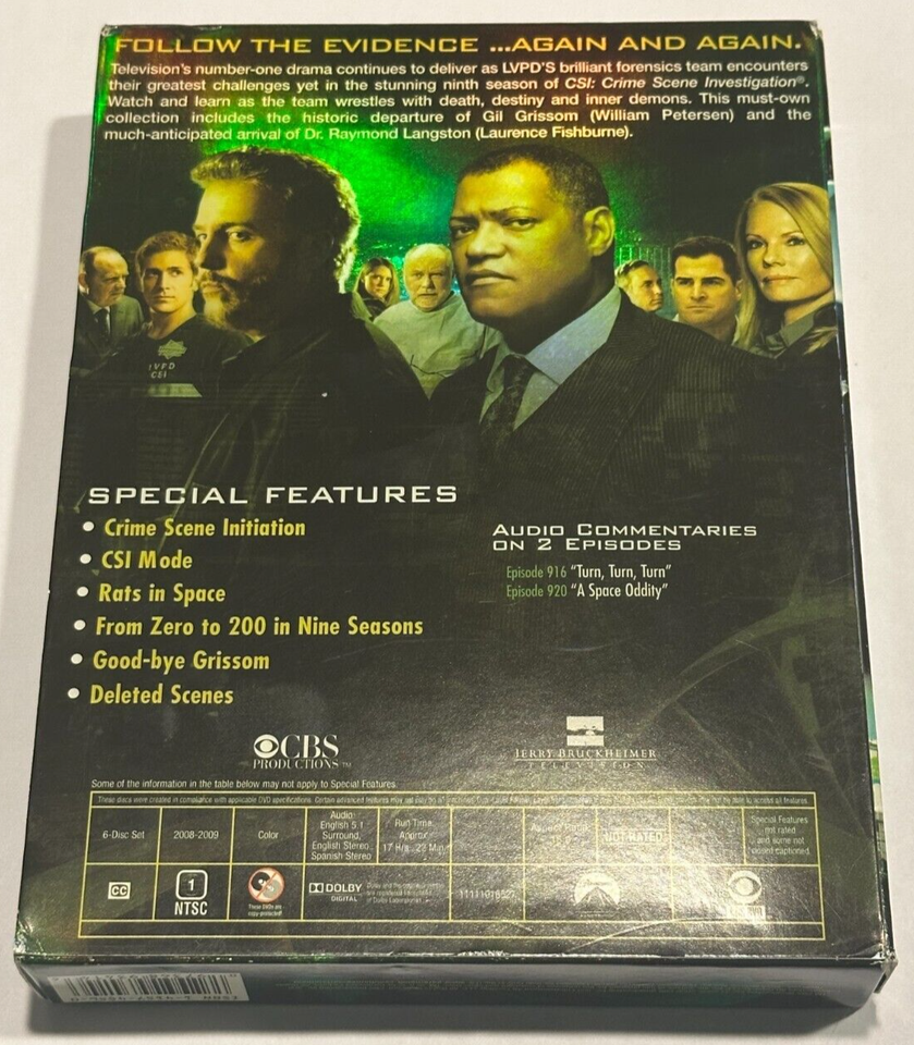 CSI The Ninth Season (DVD, 2008) Season 9. Ships with tracking. (6 Disc ...