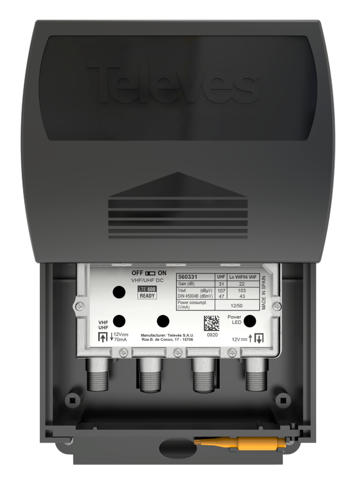 Televes 560383 Single Input HDTV Antenna Preamp 5G Cell Filter Auto ...