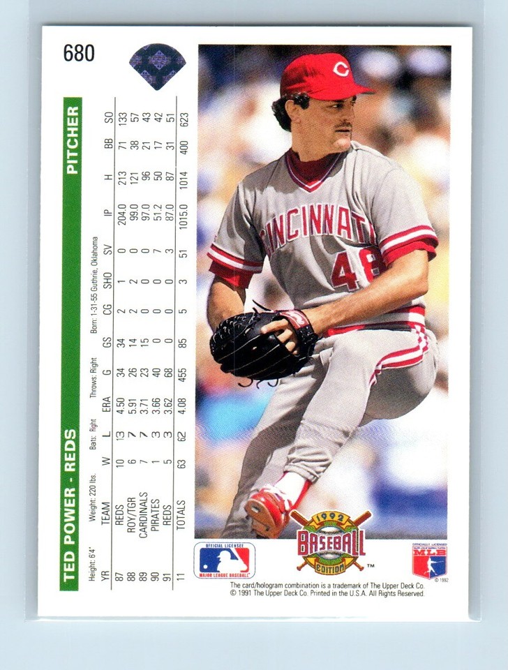 1992 Upper Deck Straight from the Pack Ted Power Cincinnati Reds #680 ...