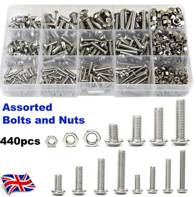440 pcs Assorted Box kit ,M3 M4 M5 Nuts And Bolts Set Screws Stainless ...