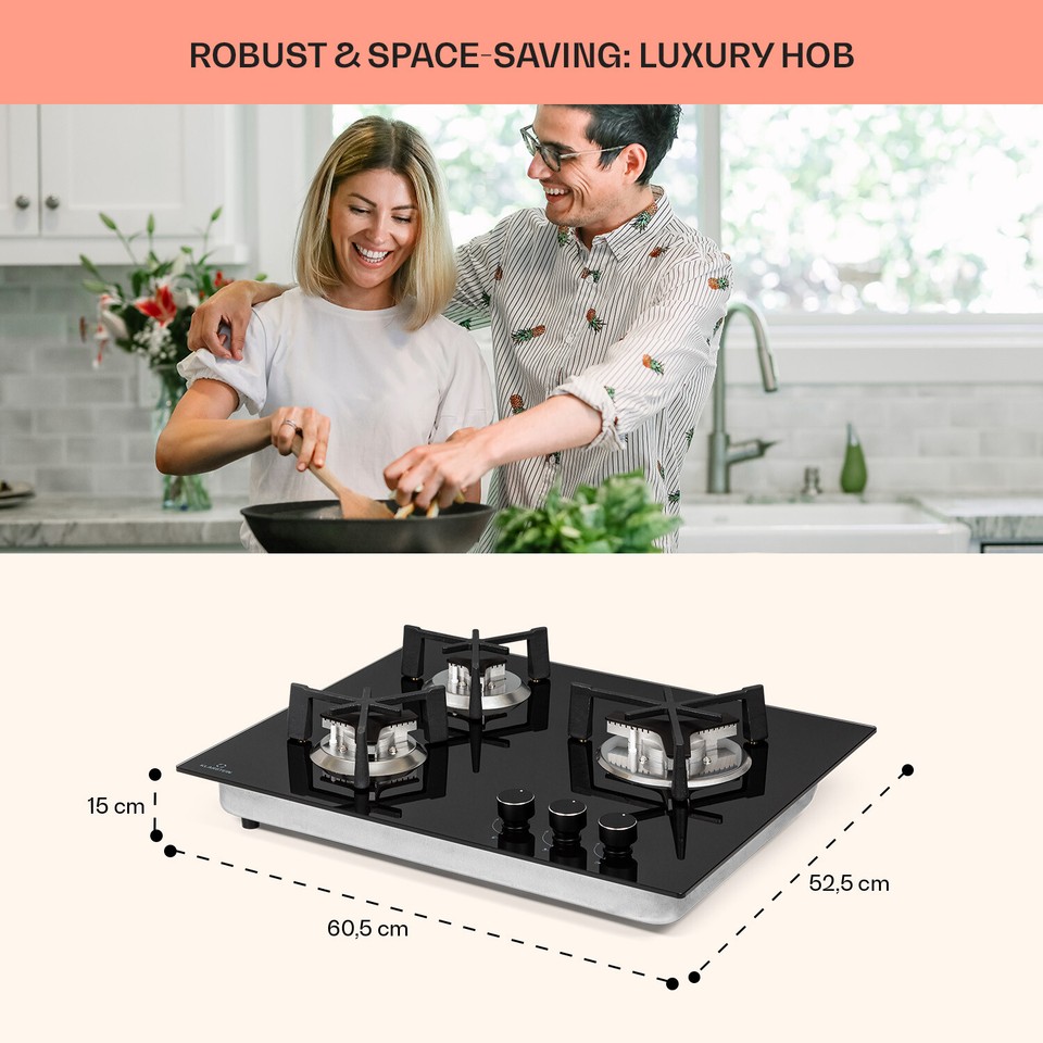 Gas Hob 60 cm 3 Burner Hot Plate Glass Ceramic Gas Cooker Gas Burner ...