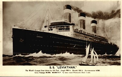 Divided Back Postcard Of SS Leviathan Largest Liner Driven By Oil | eBay
