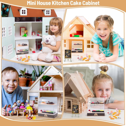 86 Pieces Miniature Bakery Case Cake Stand Display Cabinet with Food ...