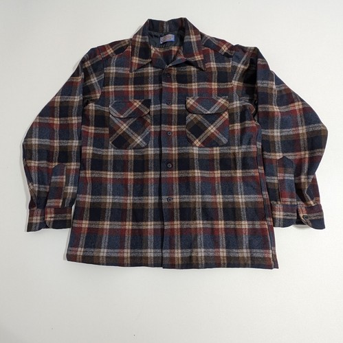 Vintage Pendleton Shirt Mens Large Plaid Wool Thick Flannel Button Up ...