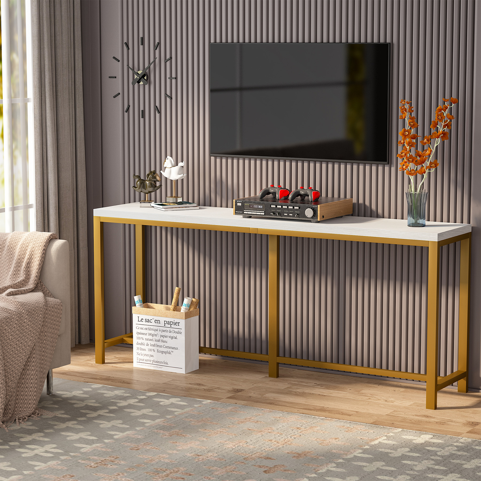 70.9-Inch Long Console Table Behind Couch, Industrial Narrow Entryway ...