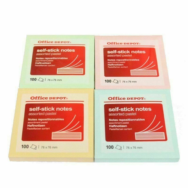 4 Pastel Sticky Notes 76 X 76mm Self Stick Post Assort 100 Sheet E6 It ...