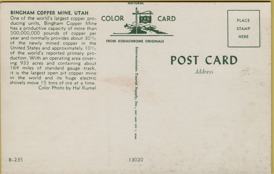 Bingham Copper Mine Utah UT Kodachrome Color Photo by Hal Rumel ...