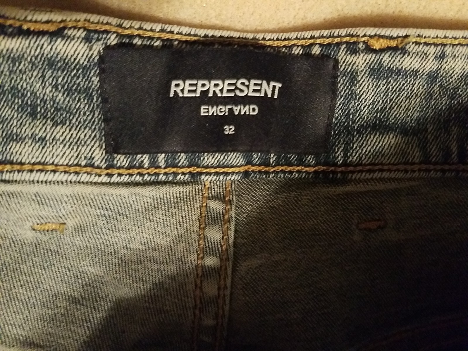 Represent England Men's Baggy Denim Blue Cream Jeans … - Gem