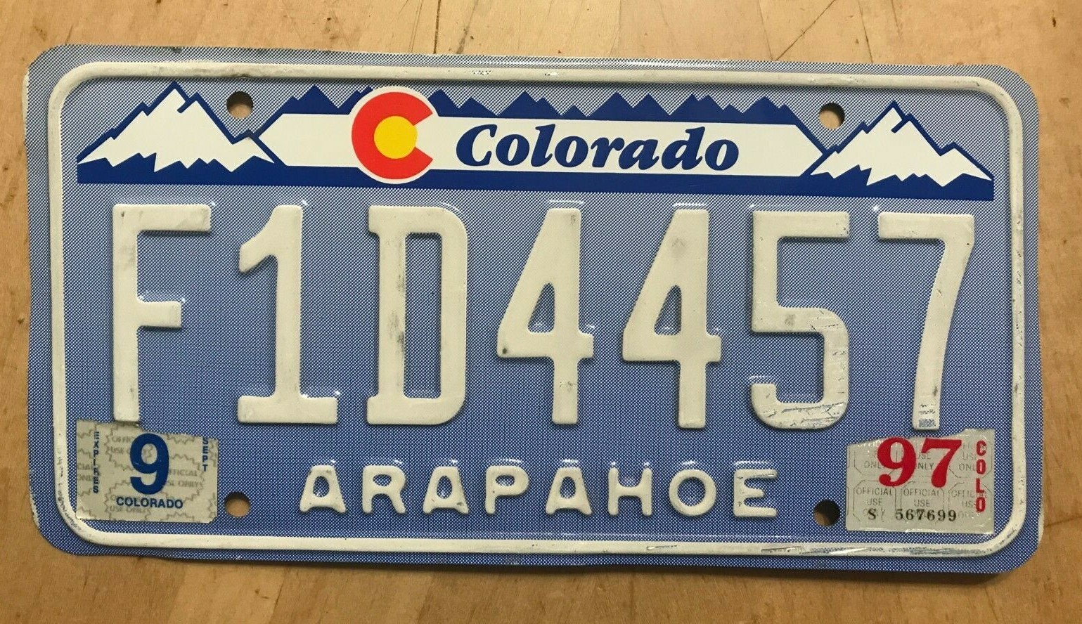 COLORFUL 1997 COLORADO DENIM AUTO LICENSE PLATE " F 1 D 4457 " CO 97 | eBay
