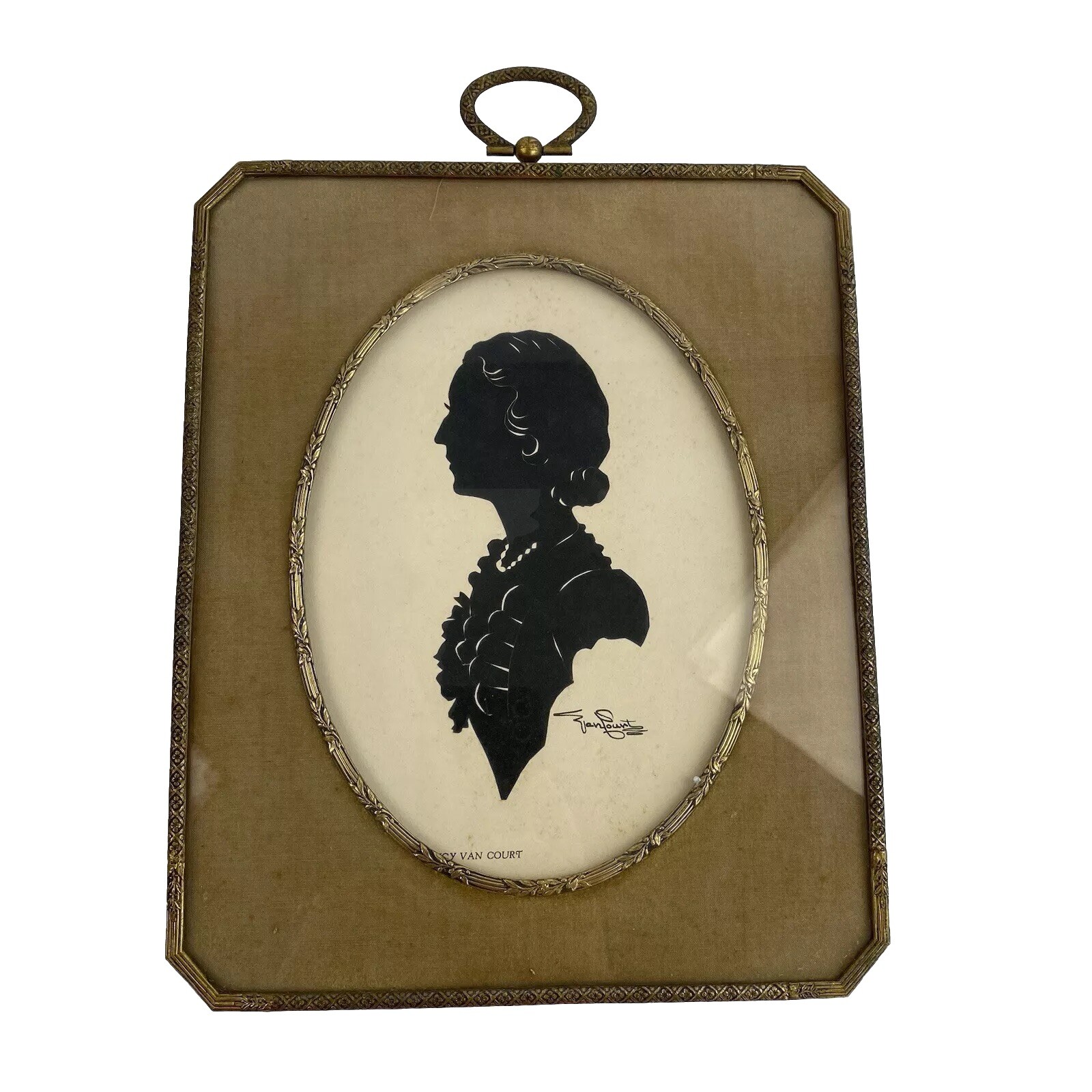 Antique Vintage Silhouette Gold Picture Frame Woman Nancy Van Court 12 ...