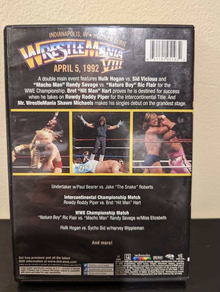 WWF WWE WrestleMania VIII 8 DVD Hulk Hogan Savage Flair Bret Hart WCW ...