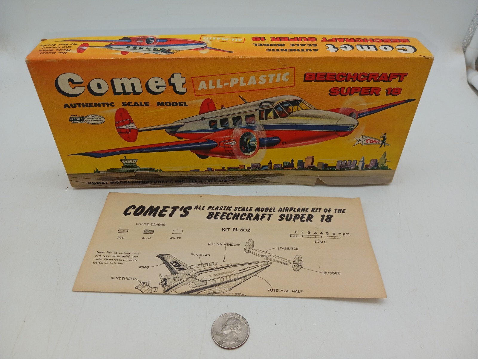 Vintage 1/60 Comet Beechcraft Super 18 detail model kit Box & Paperwork ...