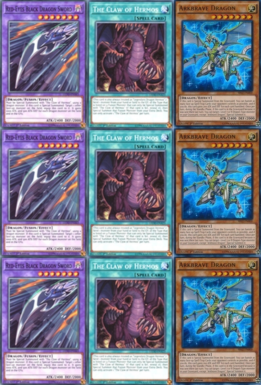 3 Sets 3X( Red-Eyes Black Dragon Sword Fusion Claw of Hermos, ArkBrave ...