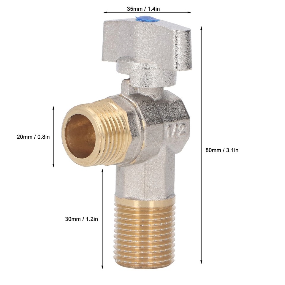 Blue G1/2 Thread Brass Triangle Valve Large Cold Hot Water Angle Stop ...