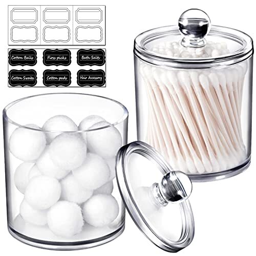 2 Pack Qtip Holder Dispenser Clear Plastic Apothecary Jar Cotton Ball ...