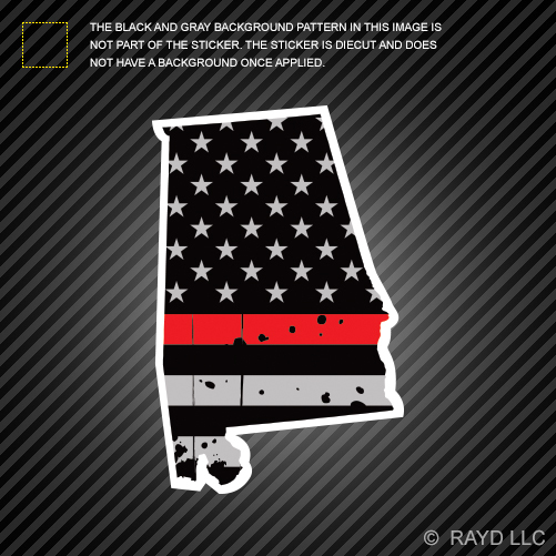 Distressed Thin Red Line Alabama State Shaped Subdued US Flag Sticker ...