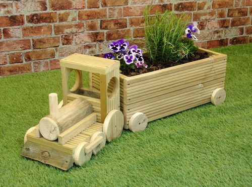 Train Steam Engine Wooden Decking Garden Herb Planter Plant Pot ...